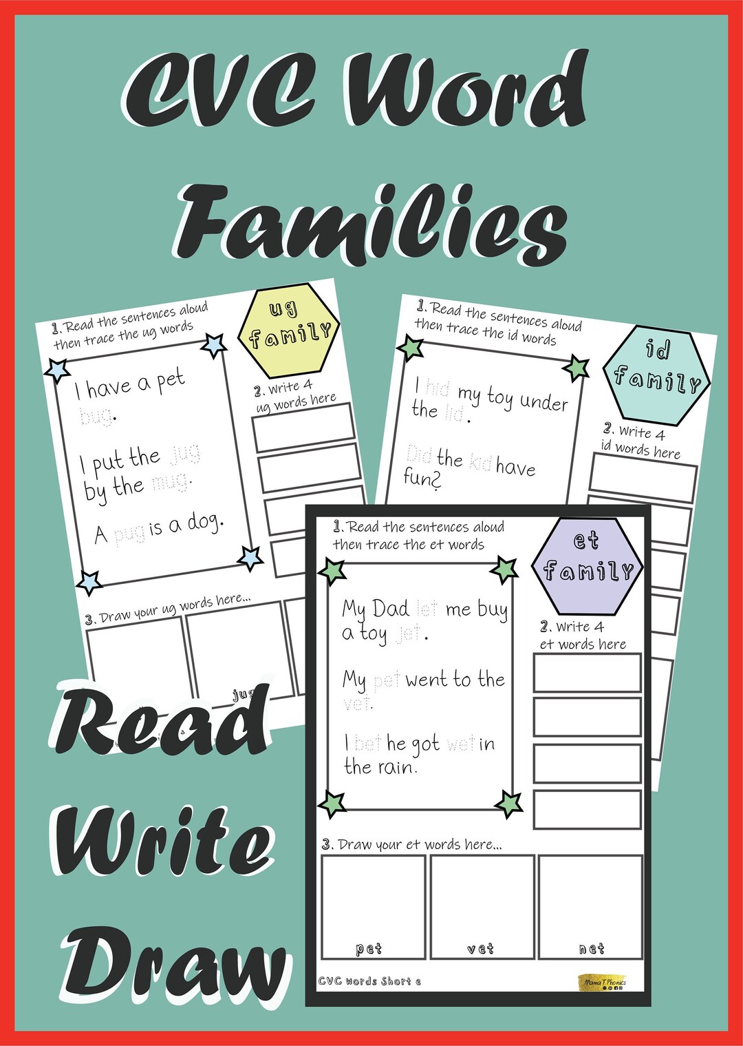 CVC Word Families. Read, Write and Draw All 5 Families. 23 Different ...
