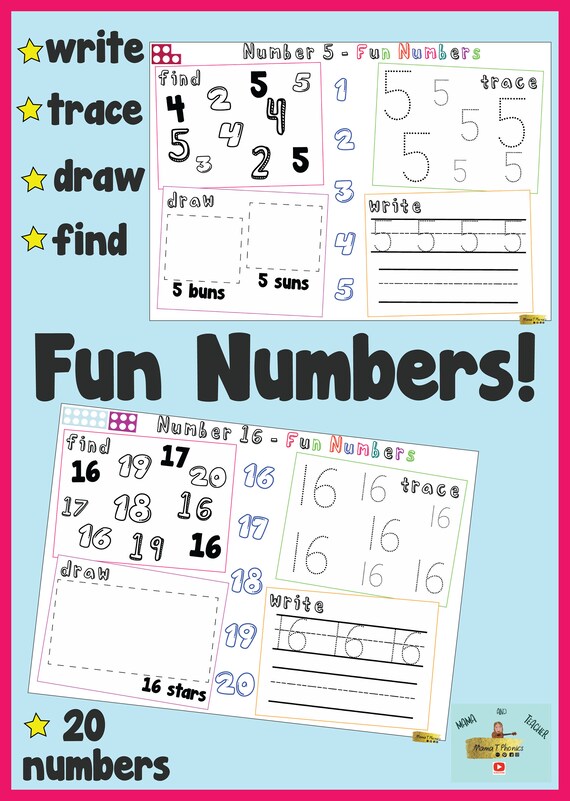 Fun Numbers Find Trace Draw and Hand Write Each Number 1 | Etsy