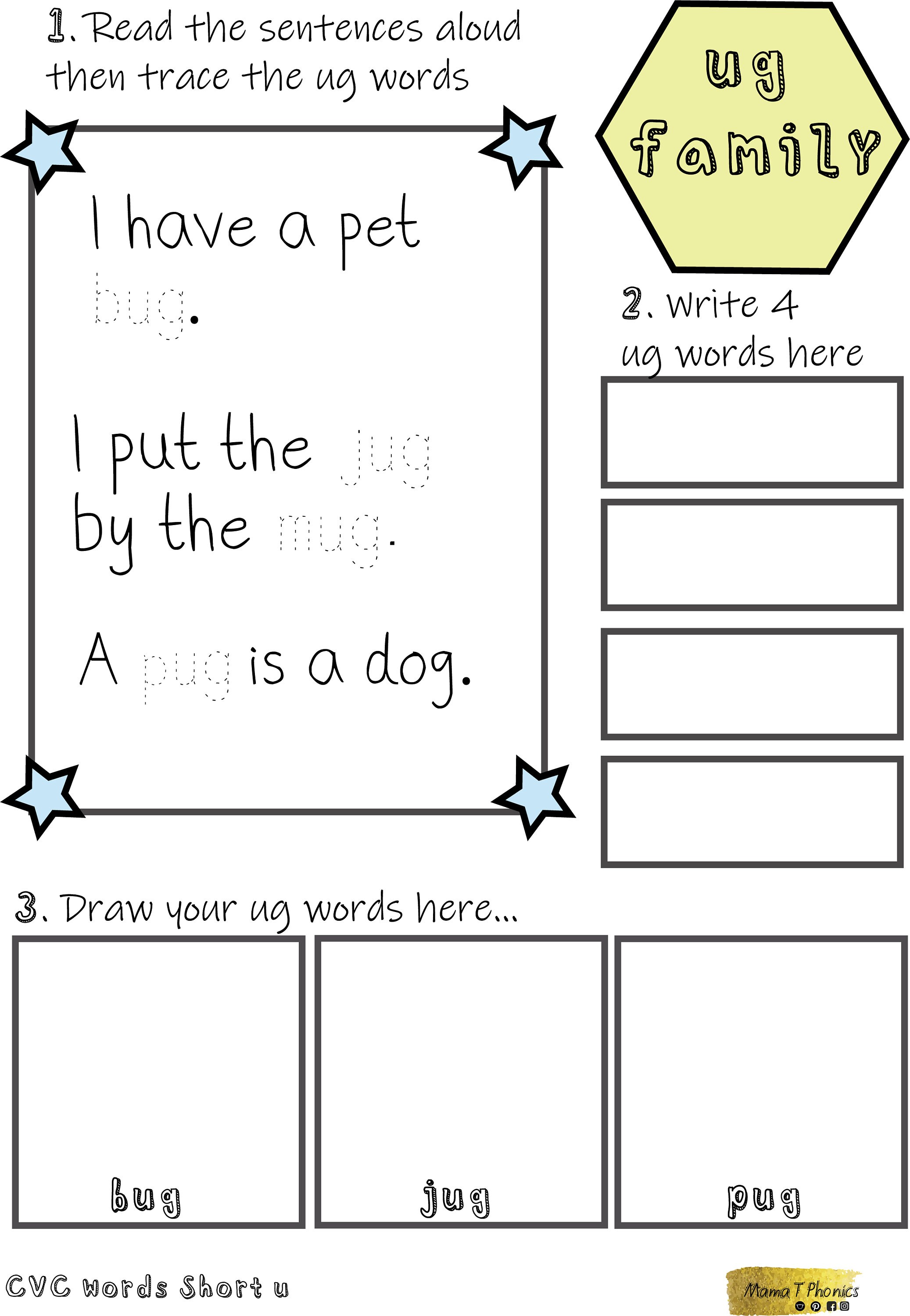 CVC Word Families. Read, Write and Draw All 5 Families. 23 Different ...