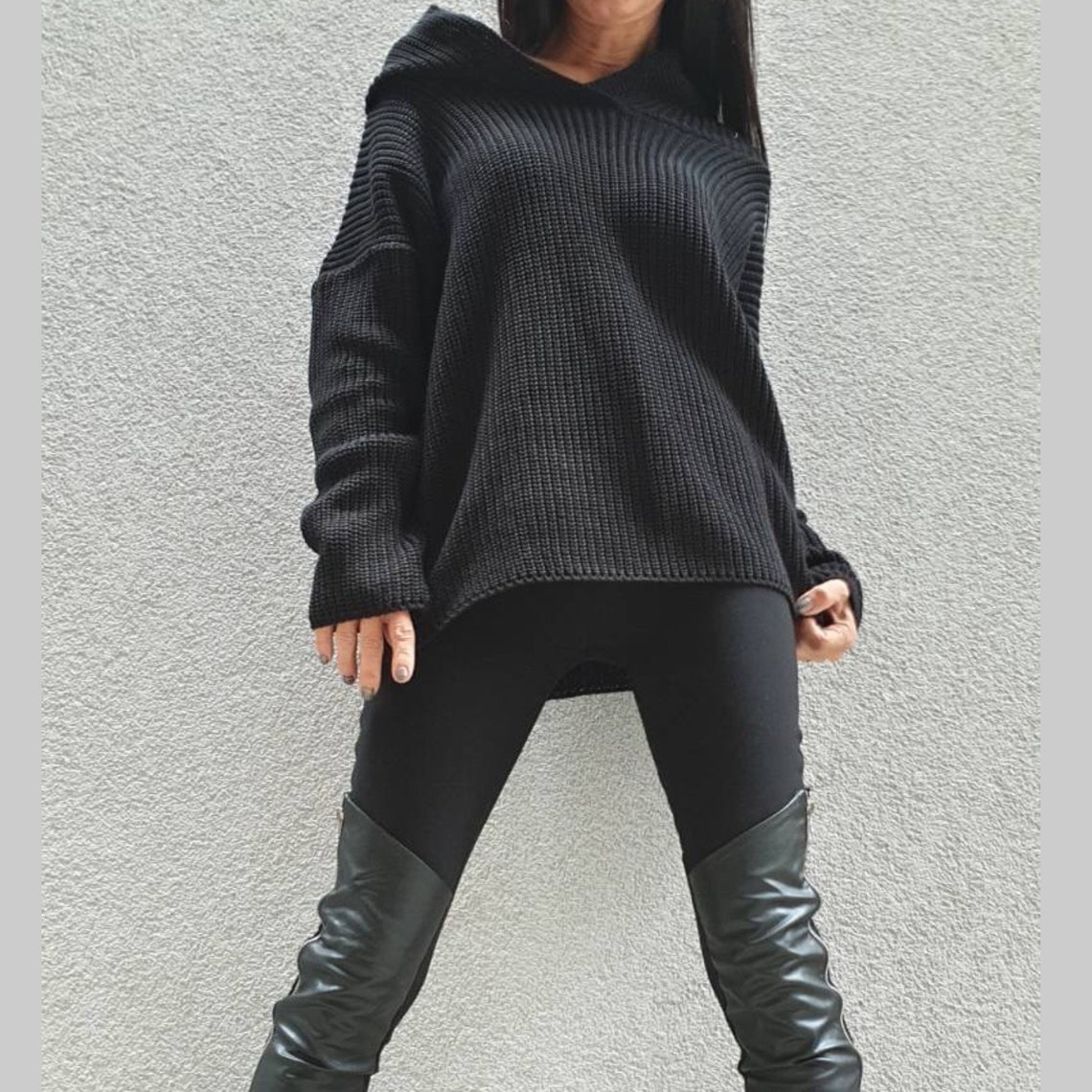 Everyday Hooded Sweater/wool Black Sweater/casual Knitted - Etsy