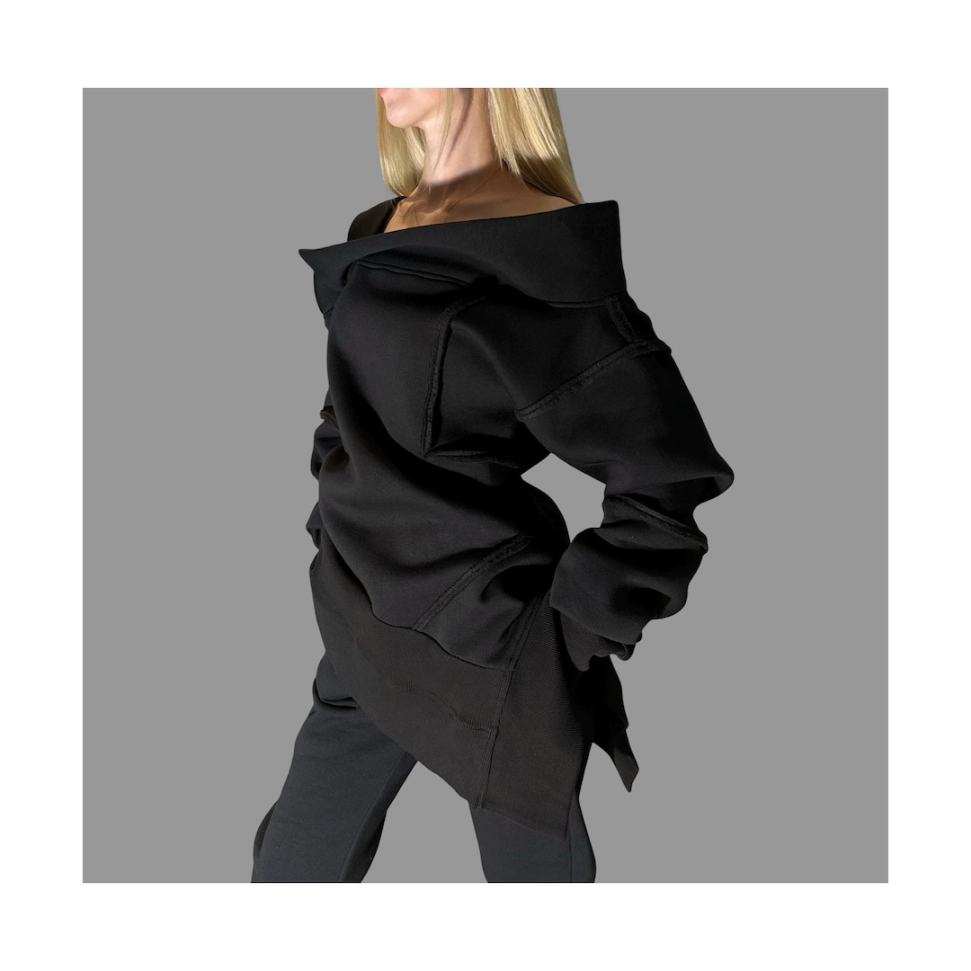 Black Asymmetric Winter Blouse With One Shoulder / Avant-garde Cotton ...