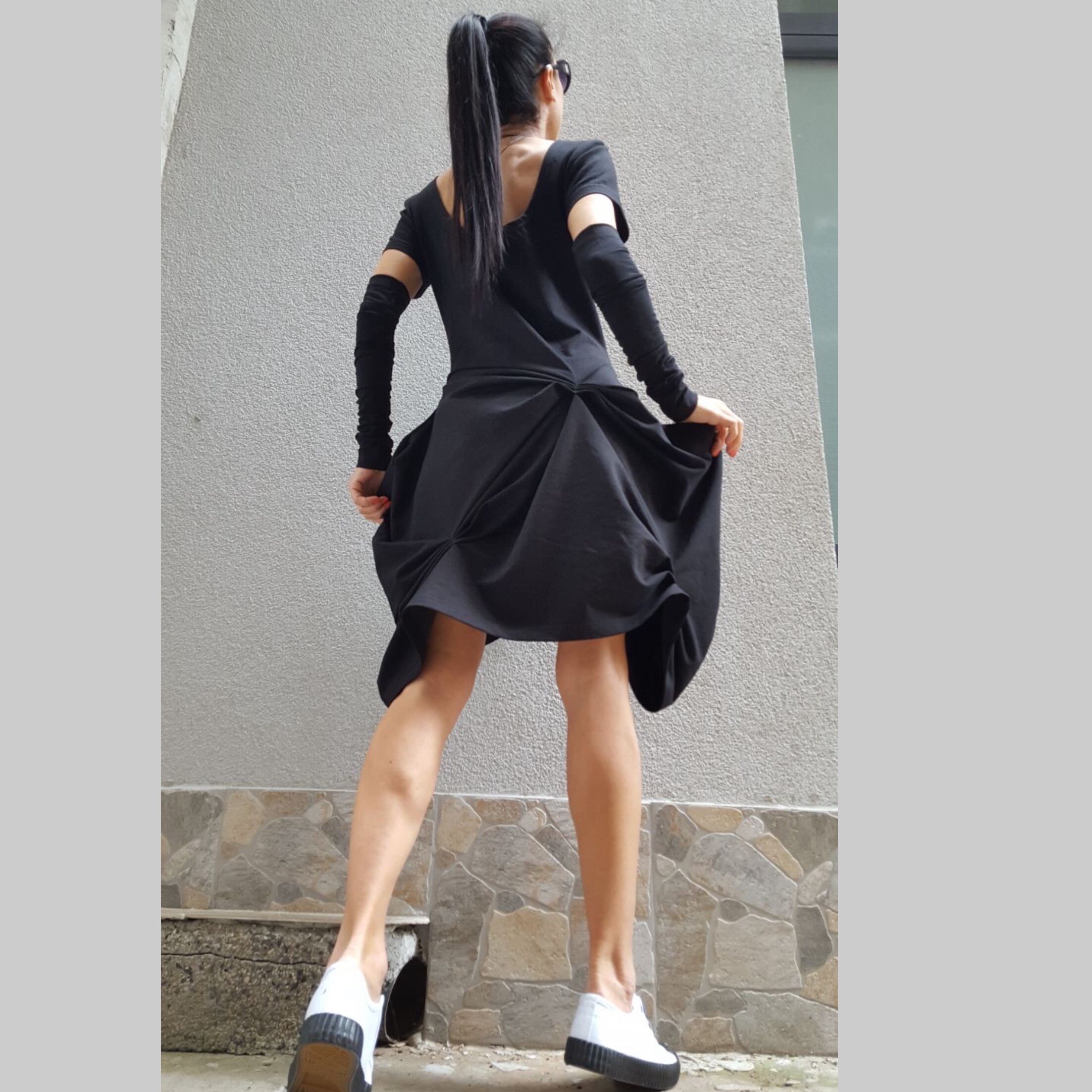 Extravagant Dress/separate Sleeve Tunic/asymmetric Black - Etsy