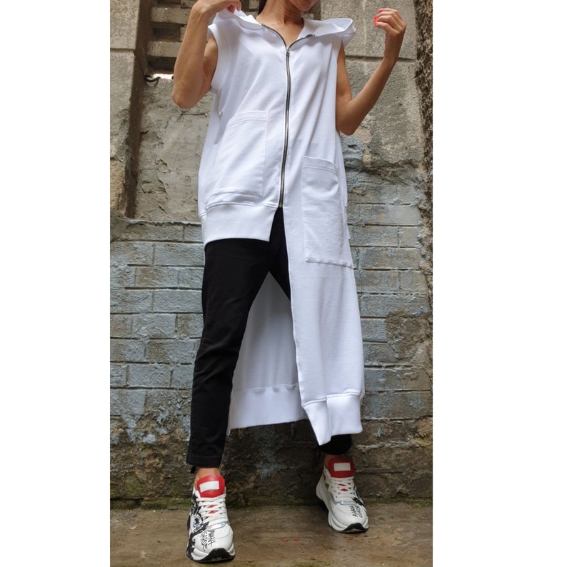 Long Short Vest/hooded Vest/white Cotton Vest/sleeveless - Etsy