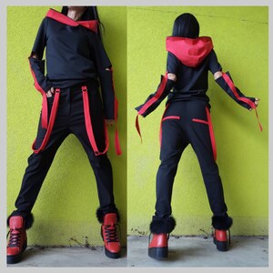 Extravagant Blouse With Hood/ Casual Comfortable Red Black Blouse ...