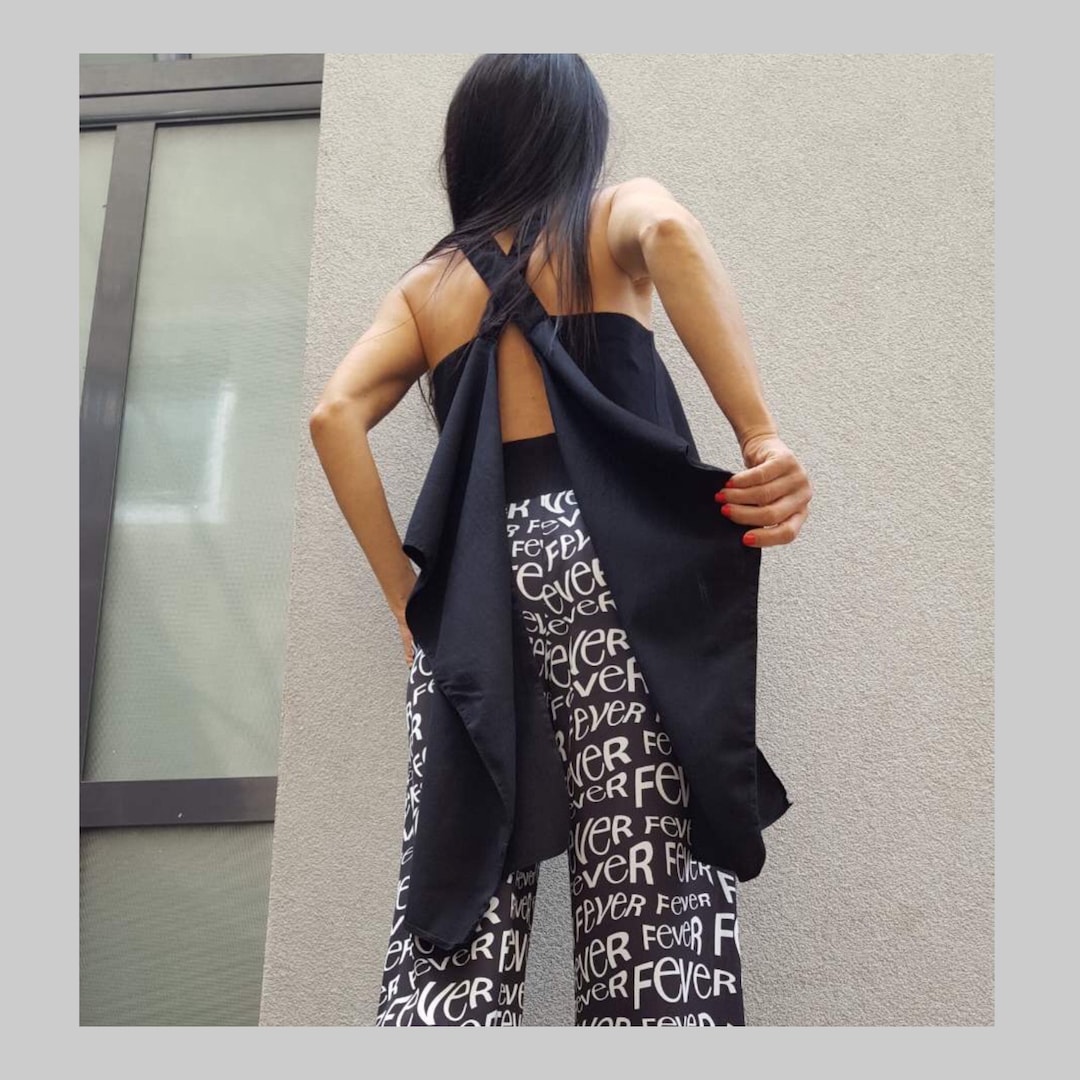 Extravagant Top/open Back Top/summer Black Blouse/casual Cotton Top ...