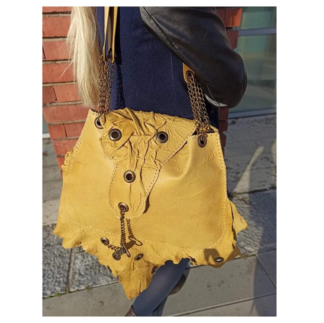 Asymmetric Shoulders Bag Mustard Color/high Quality Leather Bag ...