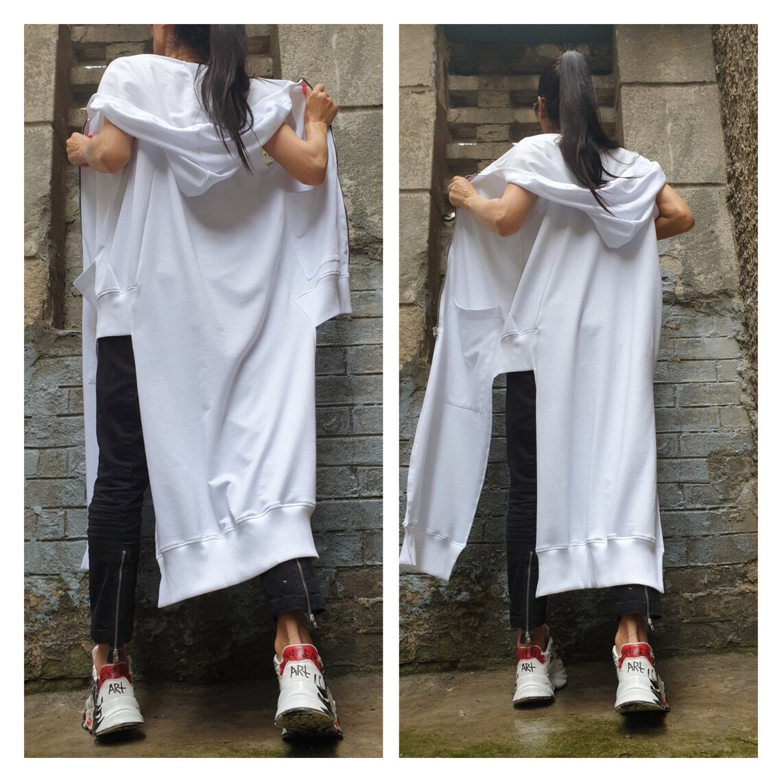 Long Short Vest/hooded Vest/white Cotton Vest/sleeveless - Etsy