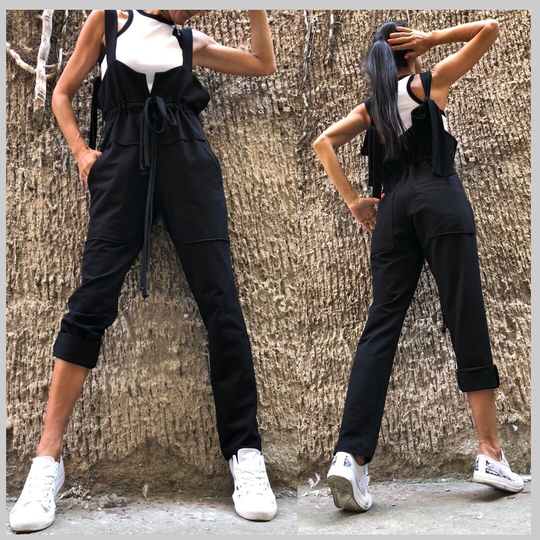 Deconstructed Black Cotton Jumpsuit: Asymmetric Overalls - Etsy