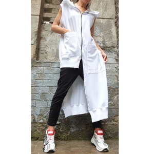 Long Short Vest/hooded Vest/white Cotton Vest/sleeveless Vest ...