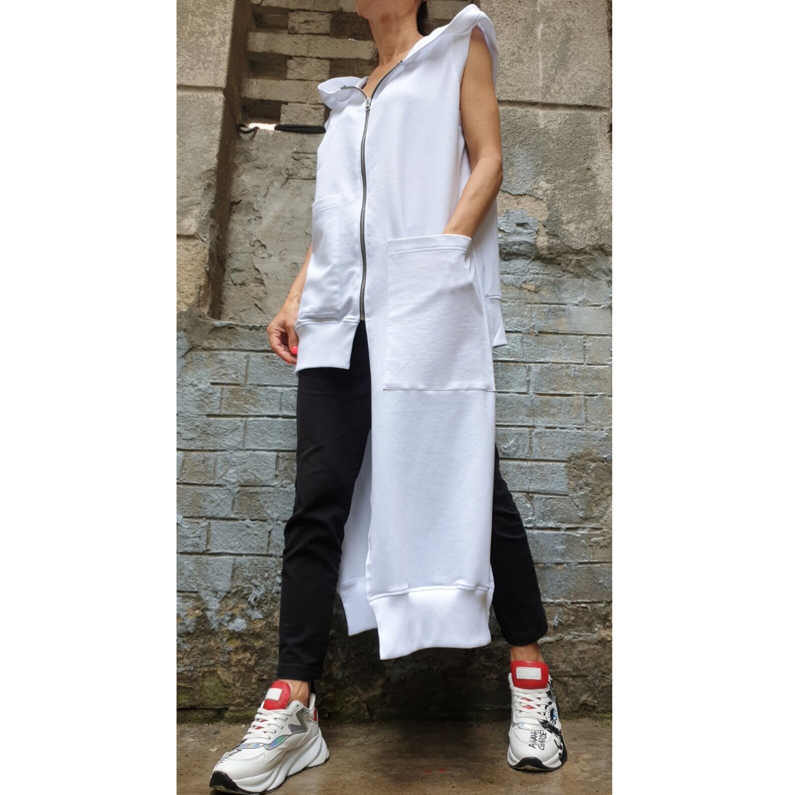 Long Short Vest/hooded Vest/white Cotton Vest/sleeveless - Etsy