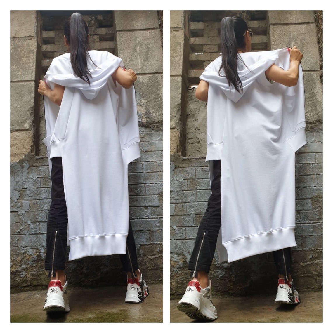 Long Short Vest/hooded Vest/white Cotton Vest/sleeveless - Etsy