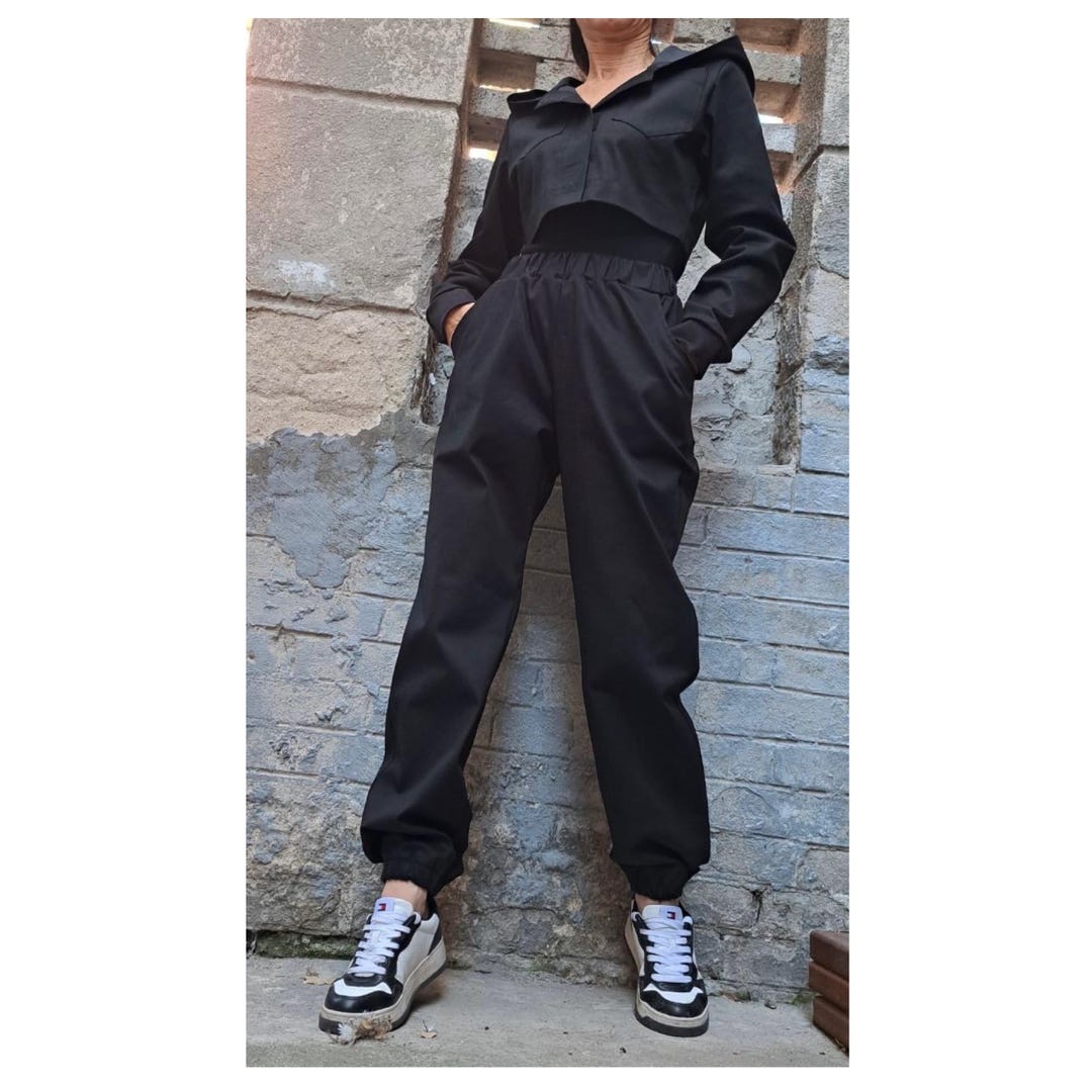 New Daywear Woman Black Denim Set / Extravagant Pants Jacket Outfit ...