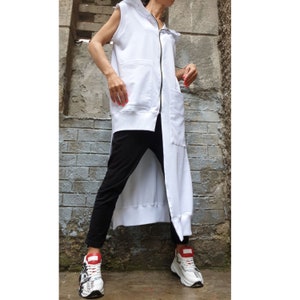 Long Short Vest/hooded Vest/white Cotton Vest/sleeveless Vest ...