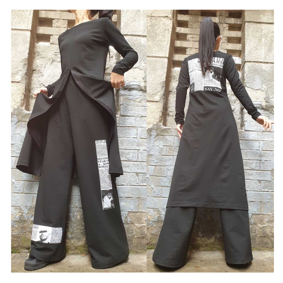 New Blouse Pants Set/extravagant Black Set/high Waist Long Pants/casual ...