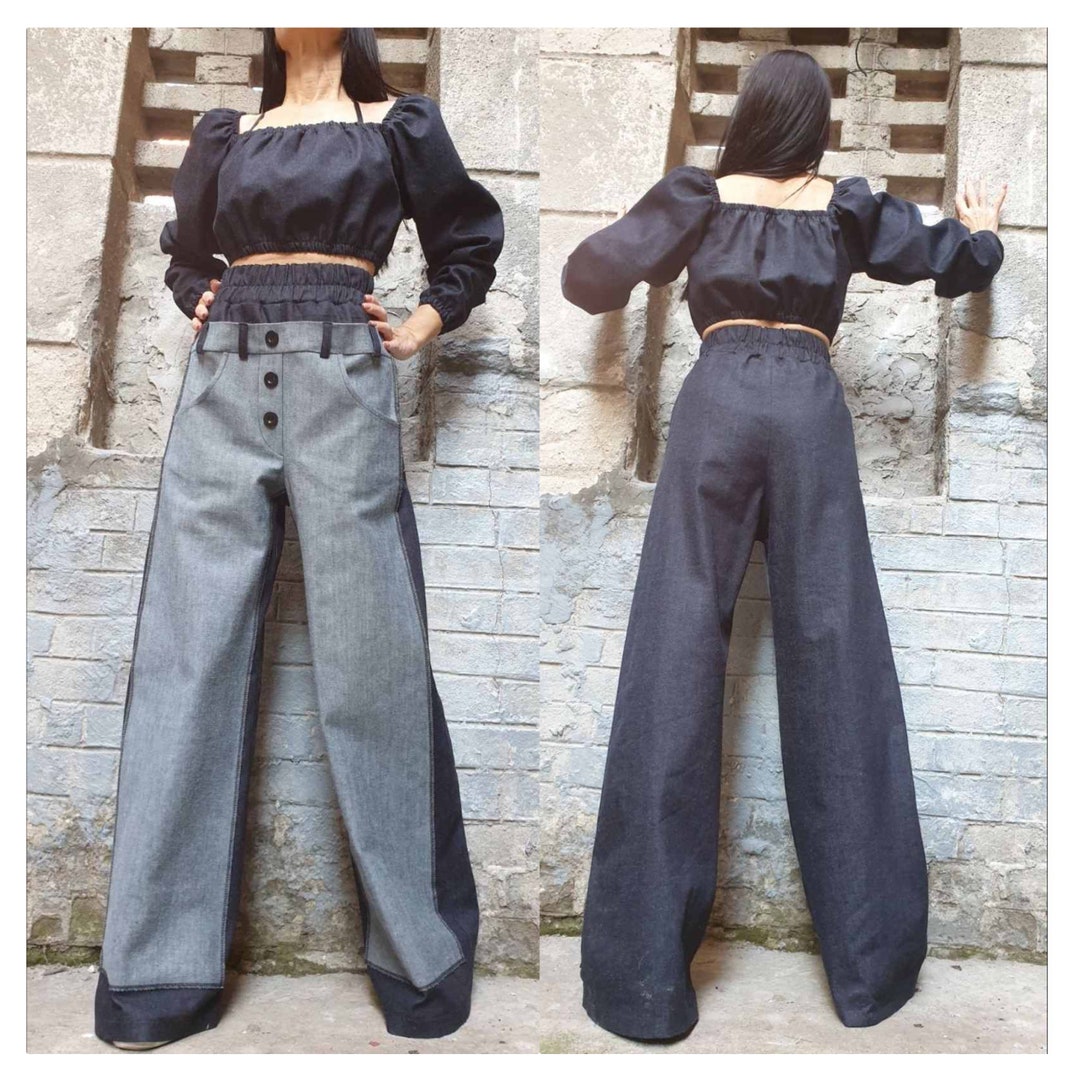 New Collection Pants Blouse Set/everyday Denim Outfit/high Waist Jeans ...