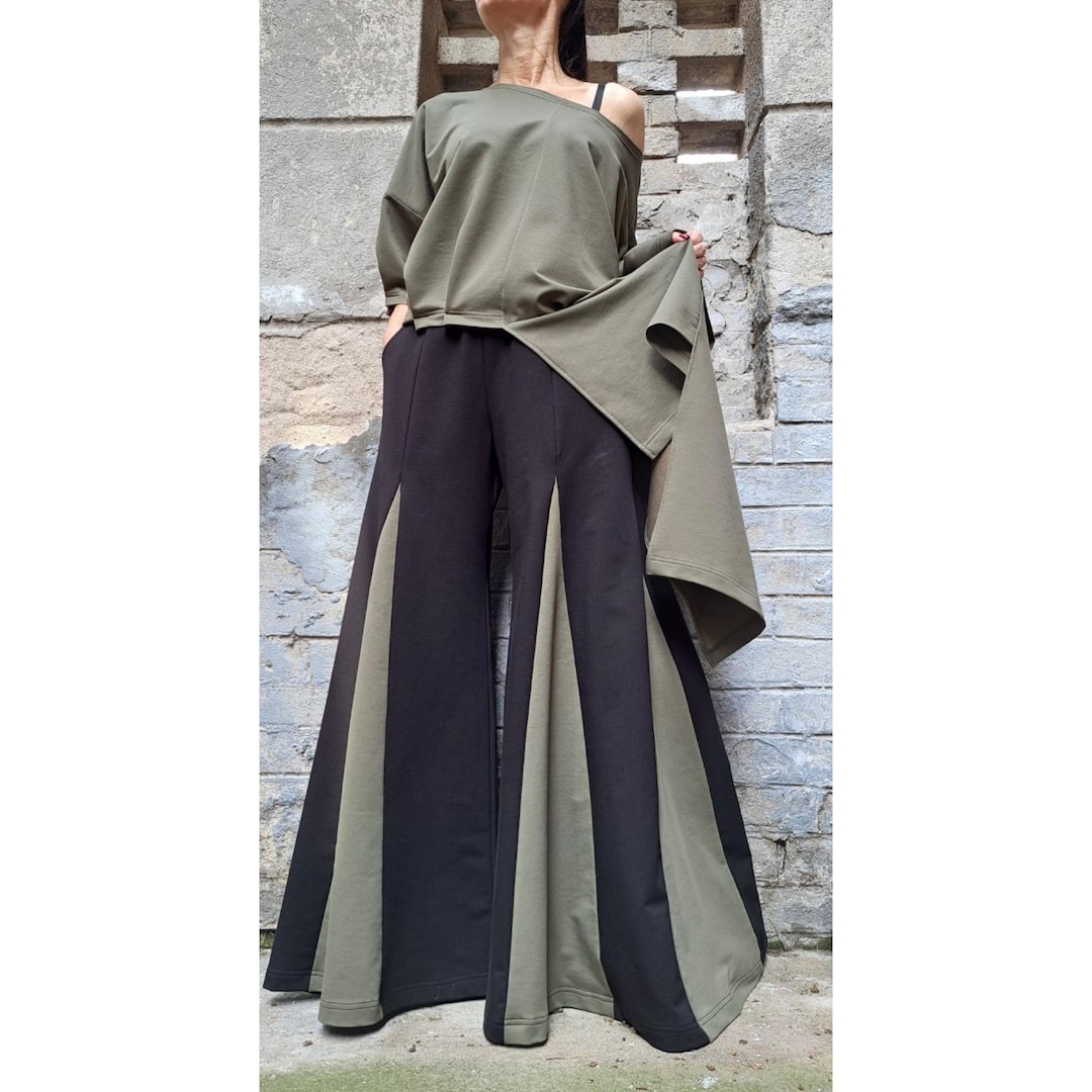 Asymmetric Two-piece Cotton Set – Wide-leg High-waist Pants & Oversized ...