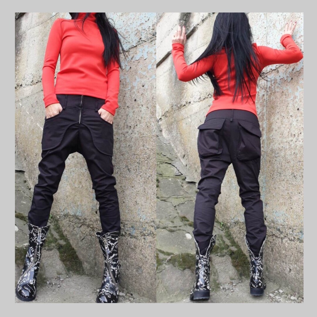 Extravagant Pants/outer Pockets Pants/casual Black Pants/comfortable ...