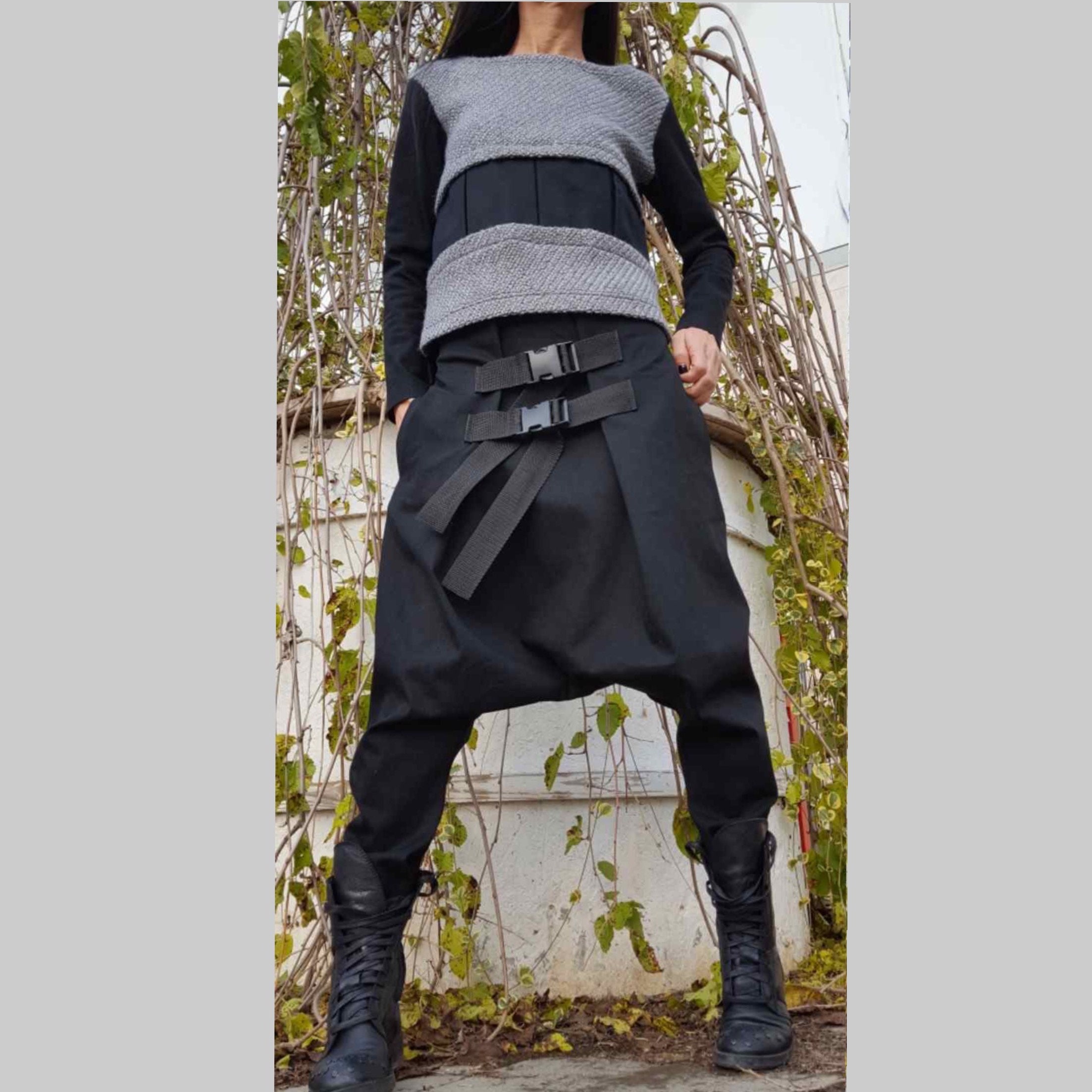 Urban Black Pants/drop Crotch Extra Long Pants/casual - Etsy