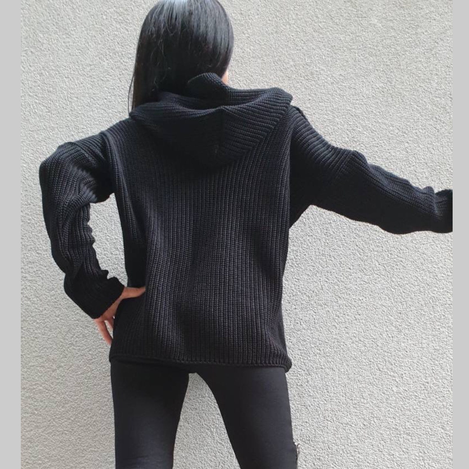 Everyday Hooded Sweater/wool Black Sweater/casual Knitted - Etsy