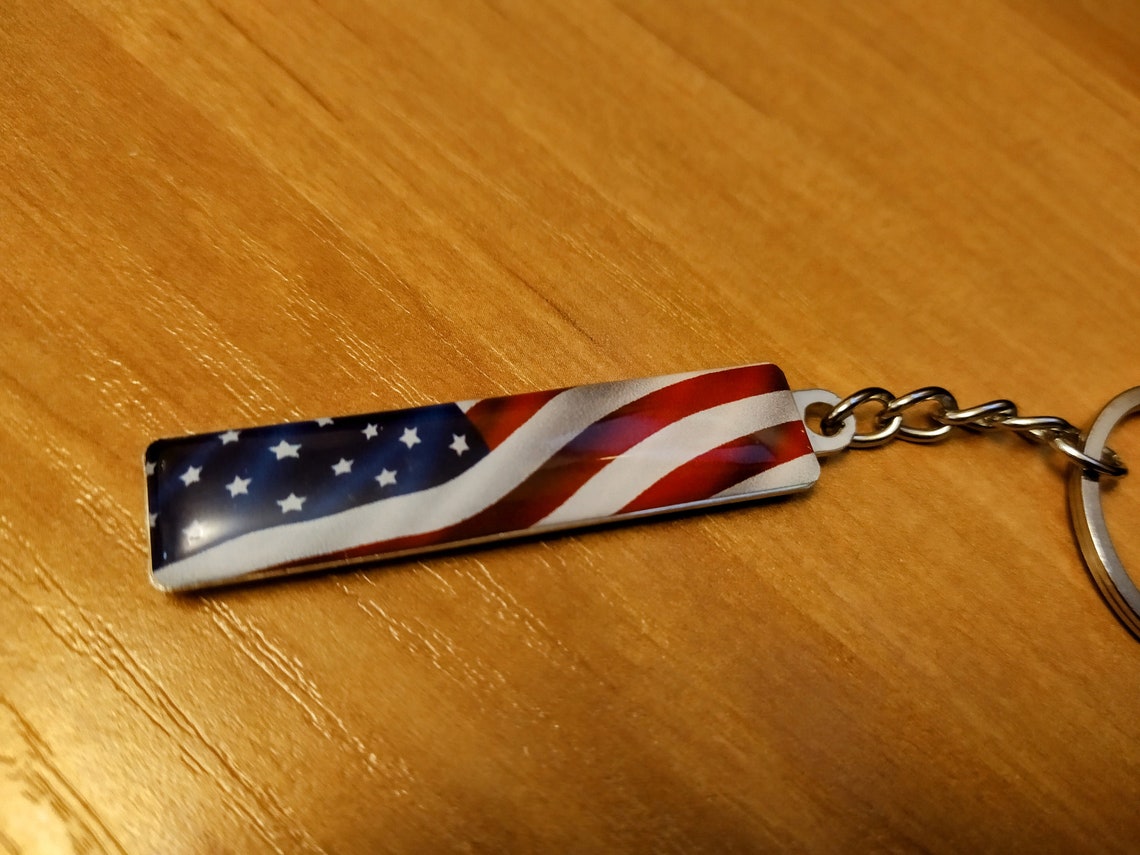 AMERICAN FLAG Keychain 3D Stickers Gift Photo of Your Choice Can and ...