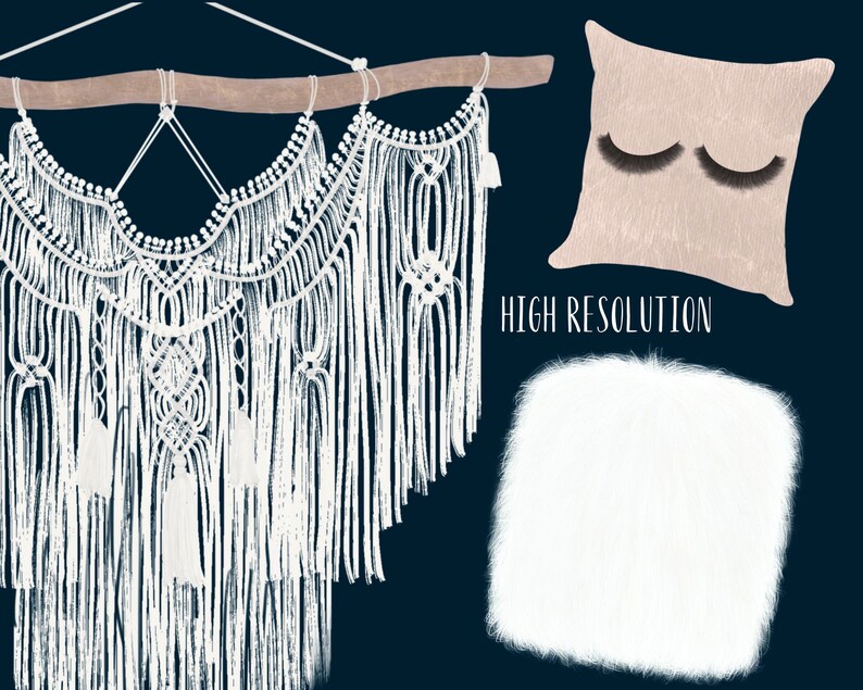 Boho Clipart PNG Macrame Clipart Cozy Home Interior Clip | Etsy