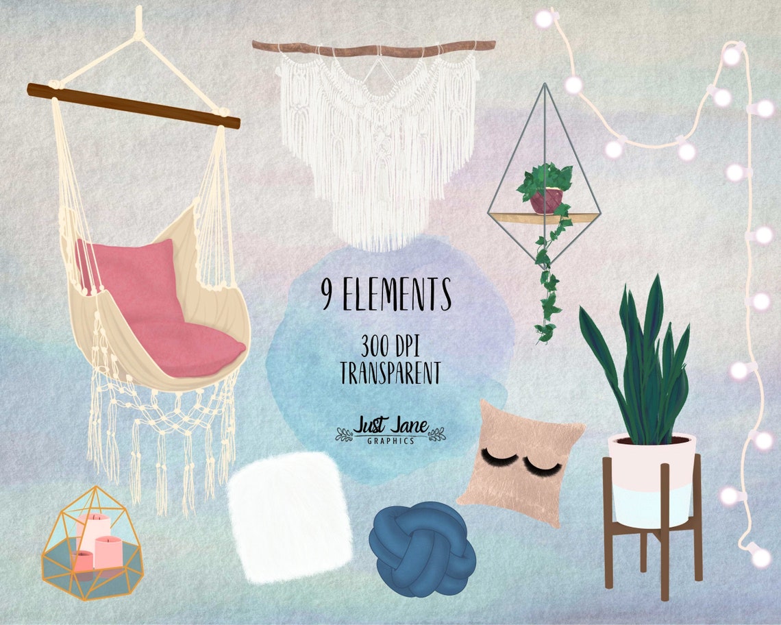 Boho Clipart PNG Macrame Clipart Cozy Home Interior Clip | Etsy