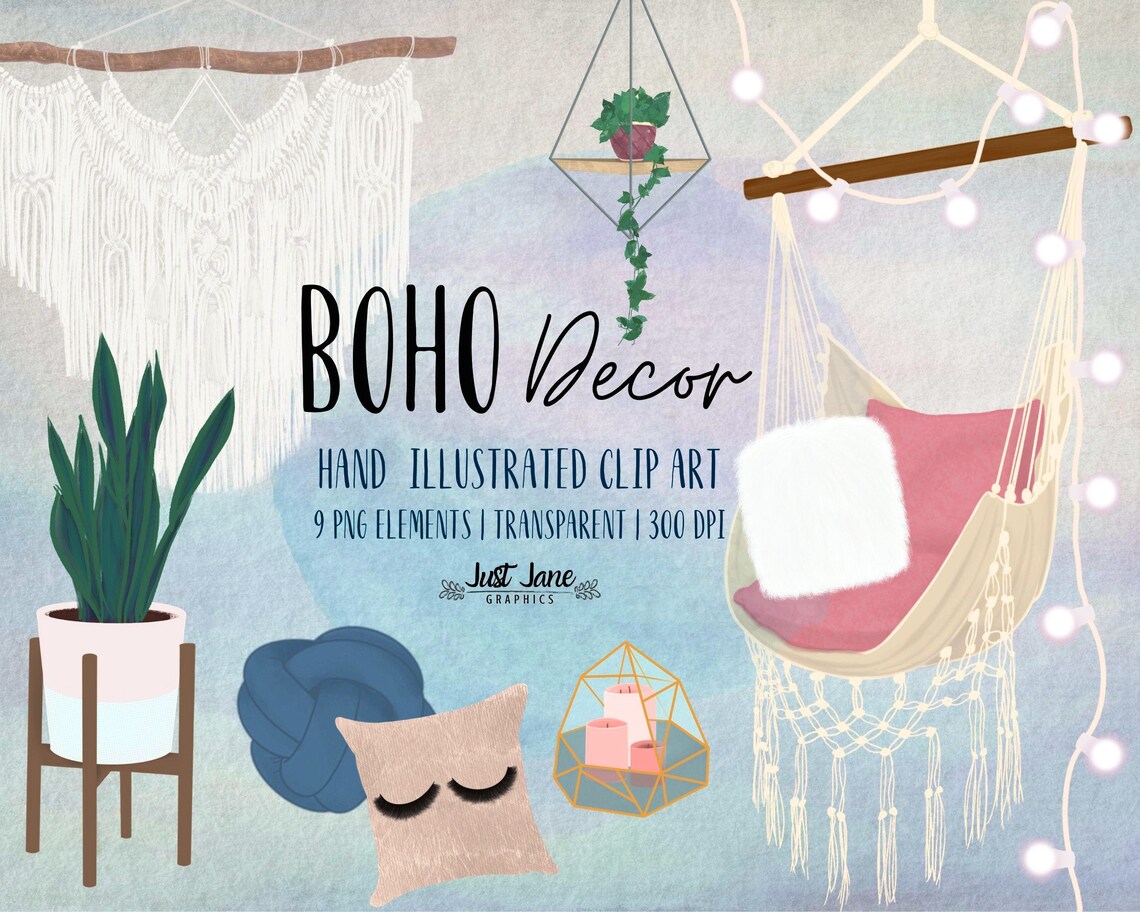 Boho Clipart PNG Macrame Clipart Cozy Home Interior Clip | Etsy