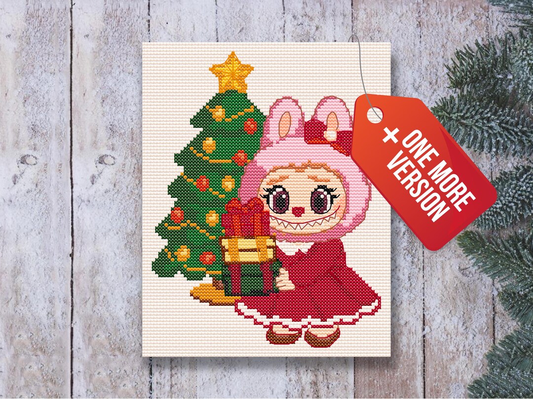 Labubu Mokoko, Labubu Cross Stitch Pattern, Christmas Labubu Embroidery ...