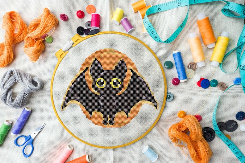 Bat Cross Stitch Pattern, Kawaii Cross Stitch, PDF Cross Stitch Chart ...