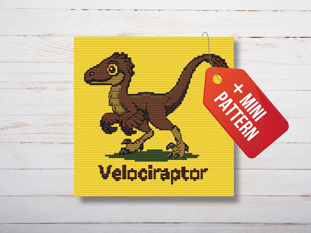 Velociraptor Cross Stitch Pattern, Dinosaur Cross Stitch, Dinosaur ...