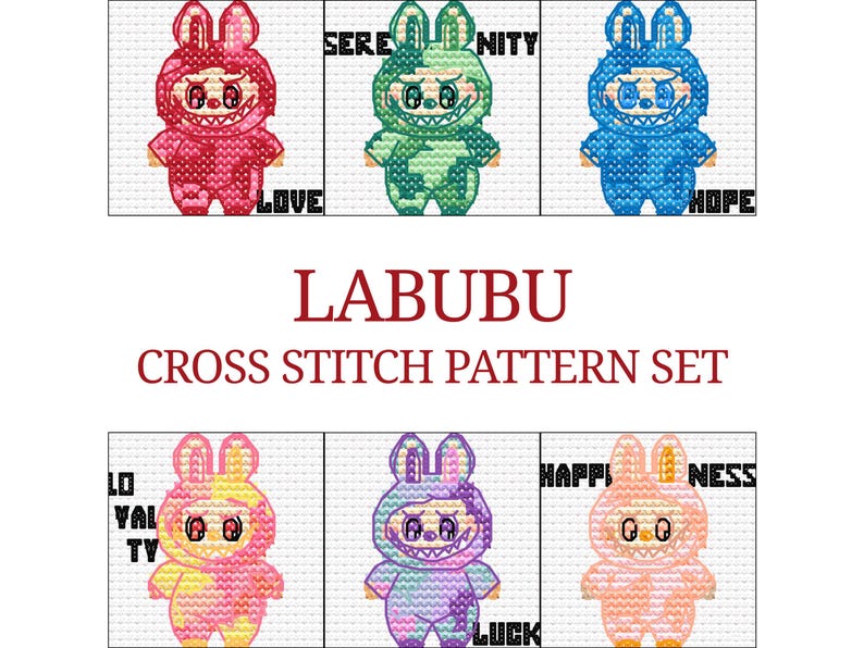 Labubu Cross Stitch Pattern Bundle, Labubu Embroidery, Tiny Cross ...