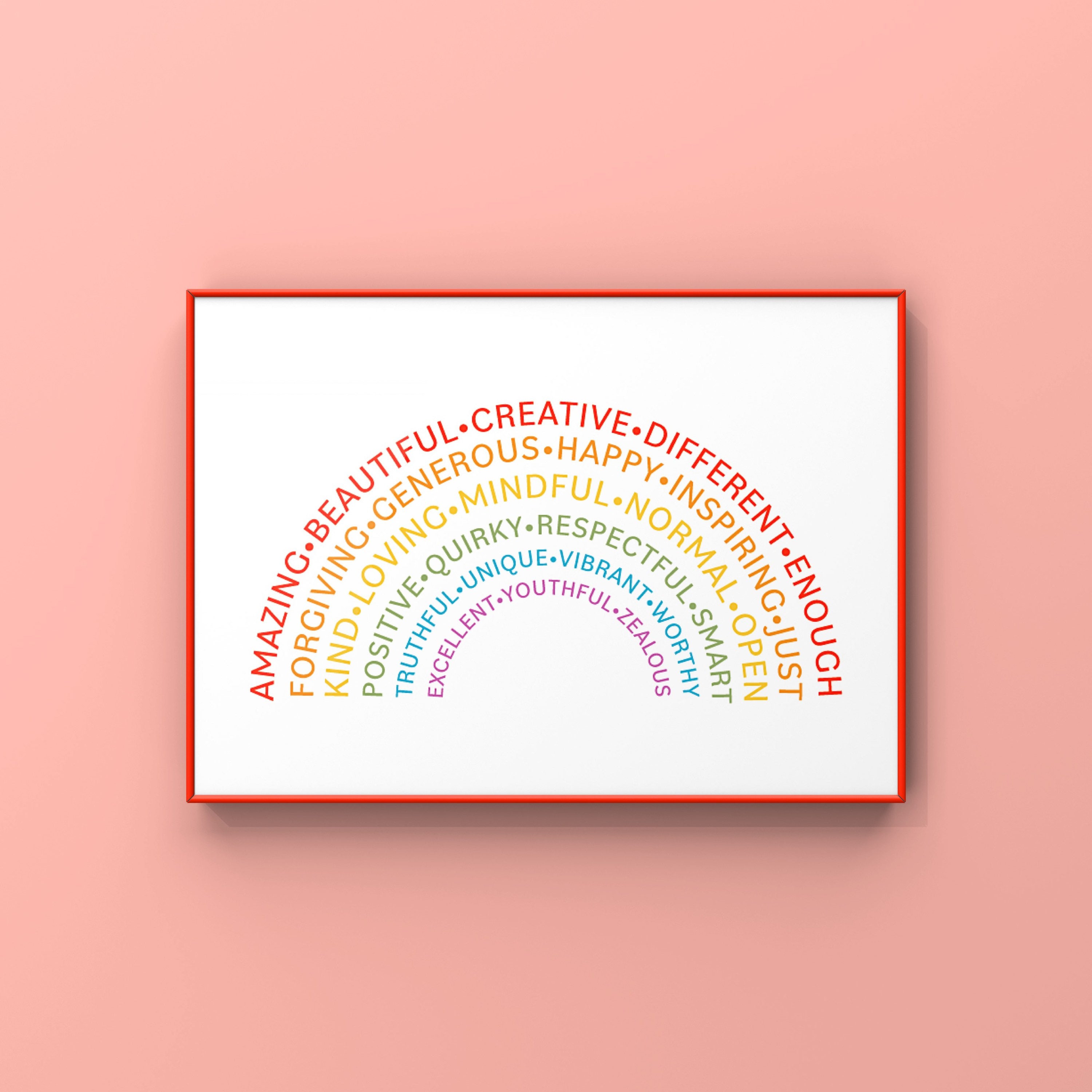 Rainbow Affirmation Alphabet Printable Poster Positive words | Etsy