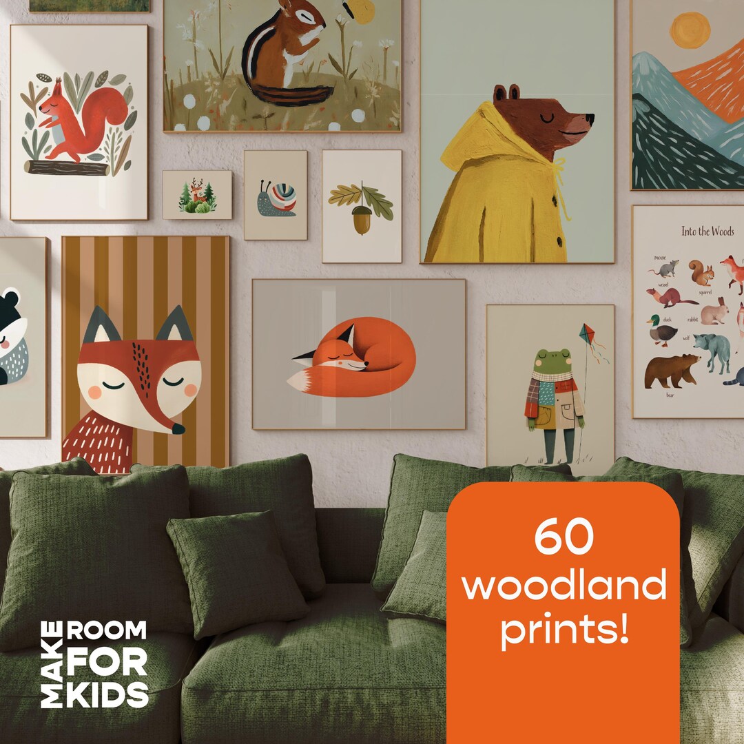 60 Woodland Prints Bundle, Playroom Wall Art, Kids Room Prints Set ...