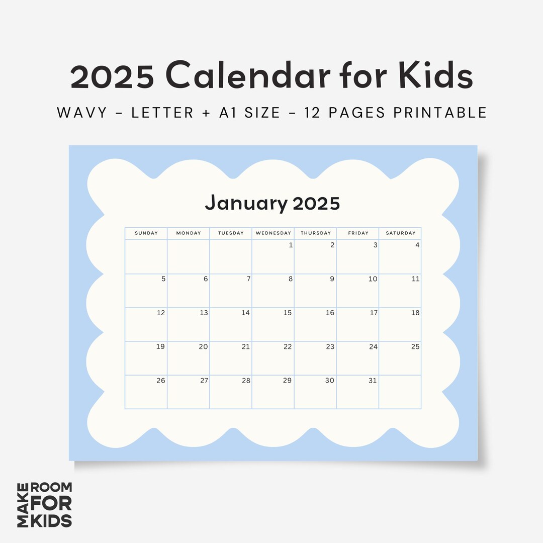 2025 Calendar Printable, Cute Kids Calendar 2025, Wall Calendar PDF ...