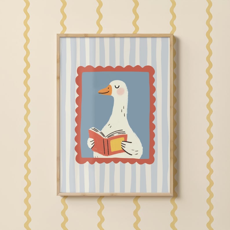 Be Silly Goose Print, Retro Nursery, Reading Corner, Quirky Vintage ...