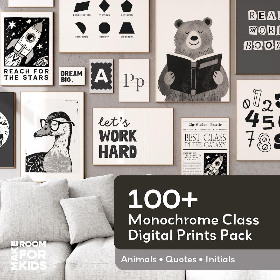 100+ Monochrome Classroom Decor Set: Black and White Prints (digital ...