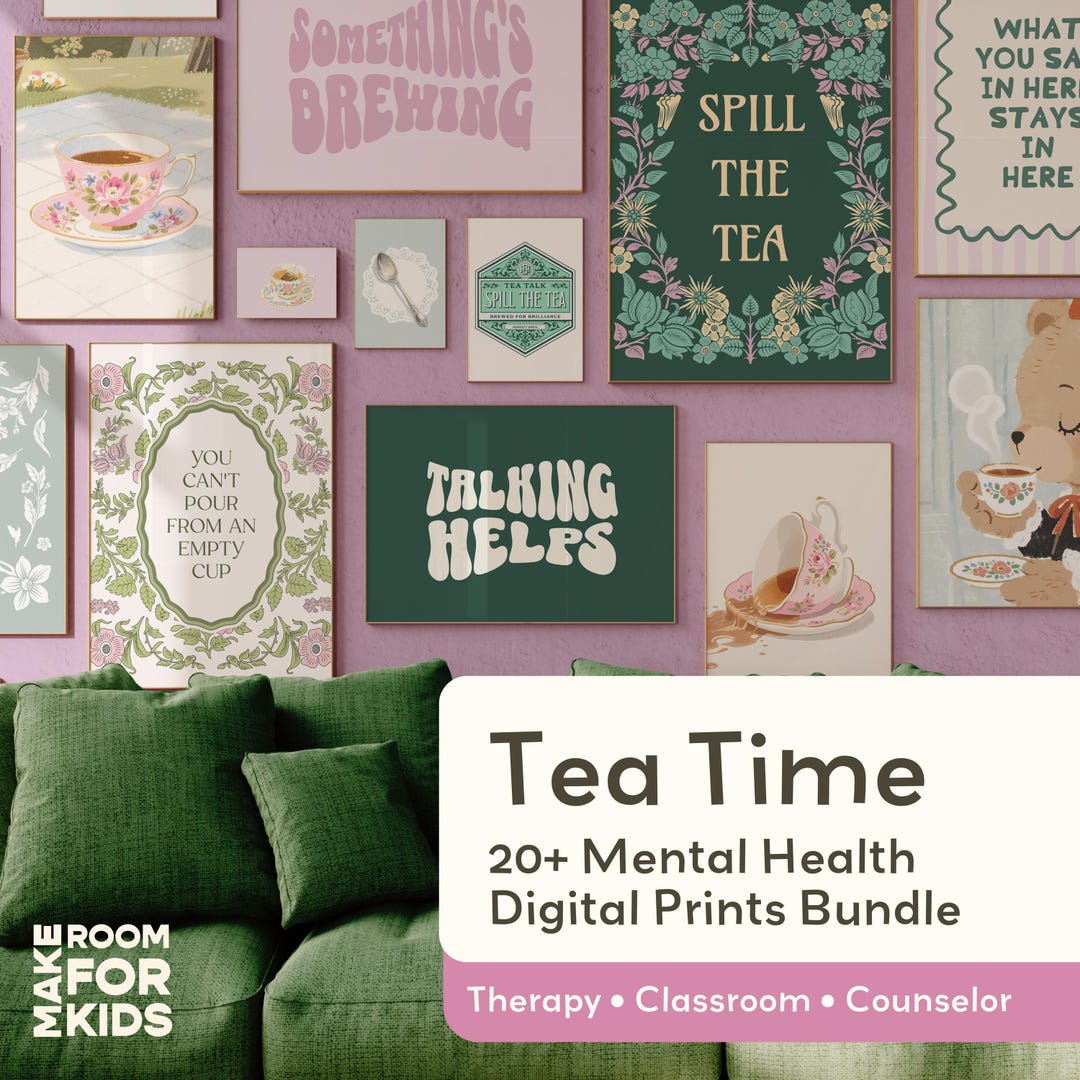 Tea Time Mental Health Print Set: School Counselor, Therapy Counseling ...