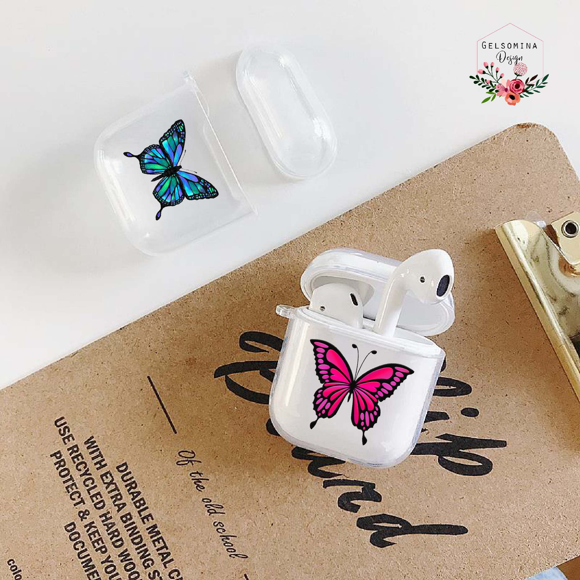 Pink Butterfly Airpods Case Beautiful Airpod Cover Keychain | Etsy