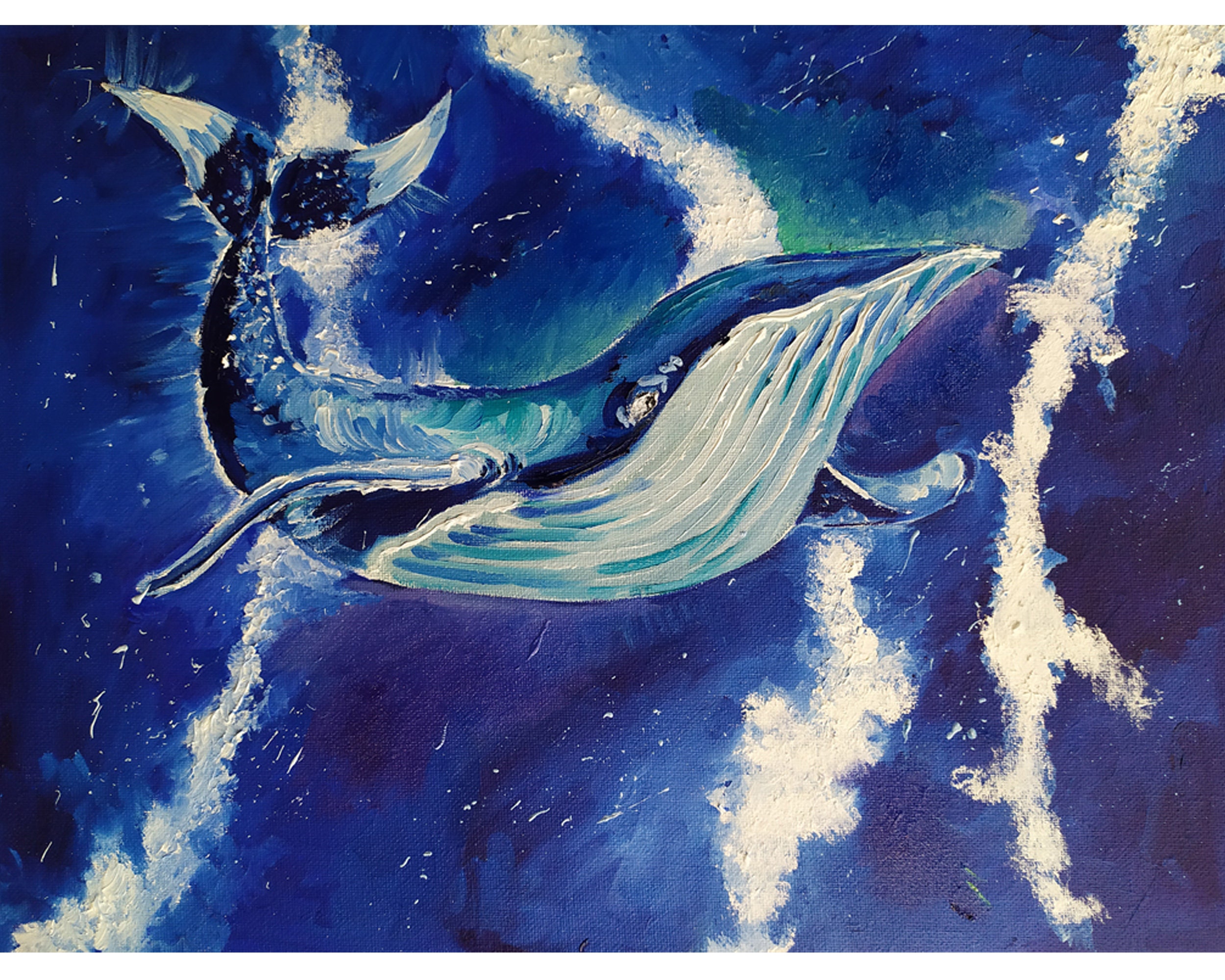 Whale Seascape Painting On Canvas Animal Art Whale Artwork | Etsy