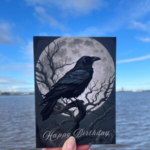 Gothic Raven Birthday Card – Dark & Mysterious Full Moon Design - Etsy
