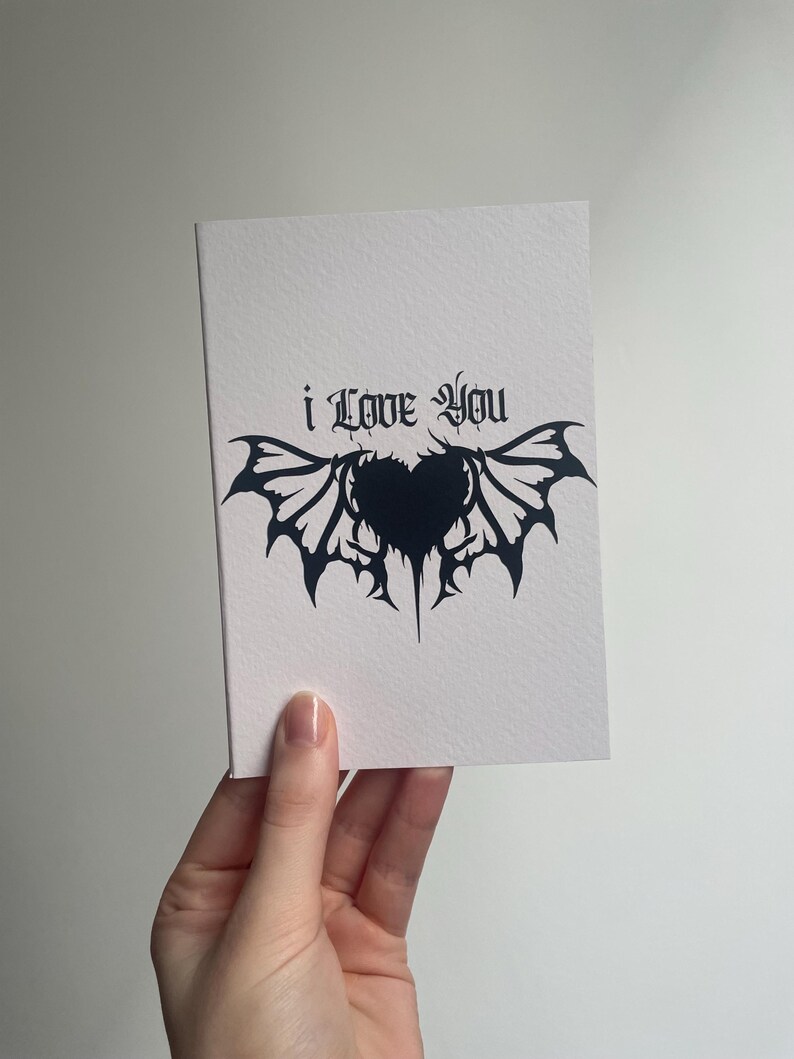 Gothic Valentines Day Card - Dark Bat Heart Design - Etsy