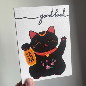 Lucky Black Maneki-neko Cat Good Luck Card – Japanese-inspired Greeting ...