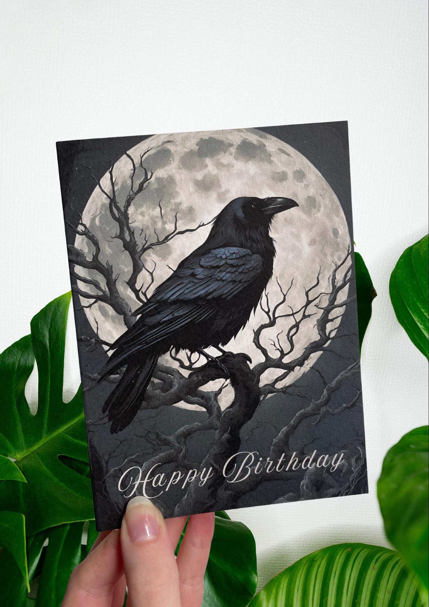 Gothic Raven Birthday Card – Dark & Mysterious Full Moon Design - Etsy