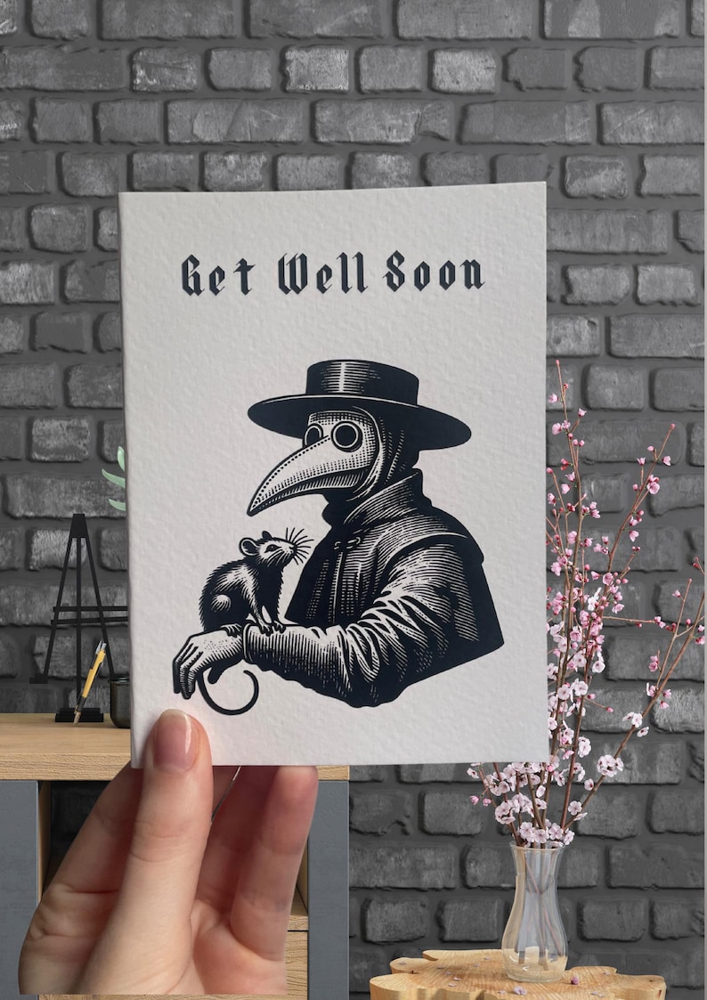 Gothic Plague Doctor “get Well Soon” Card – Dark Humor Greeting - Etsy