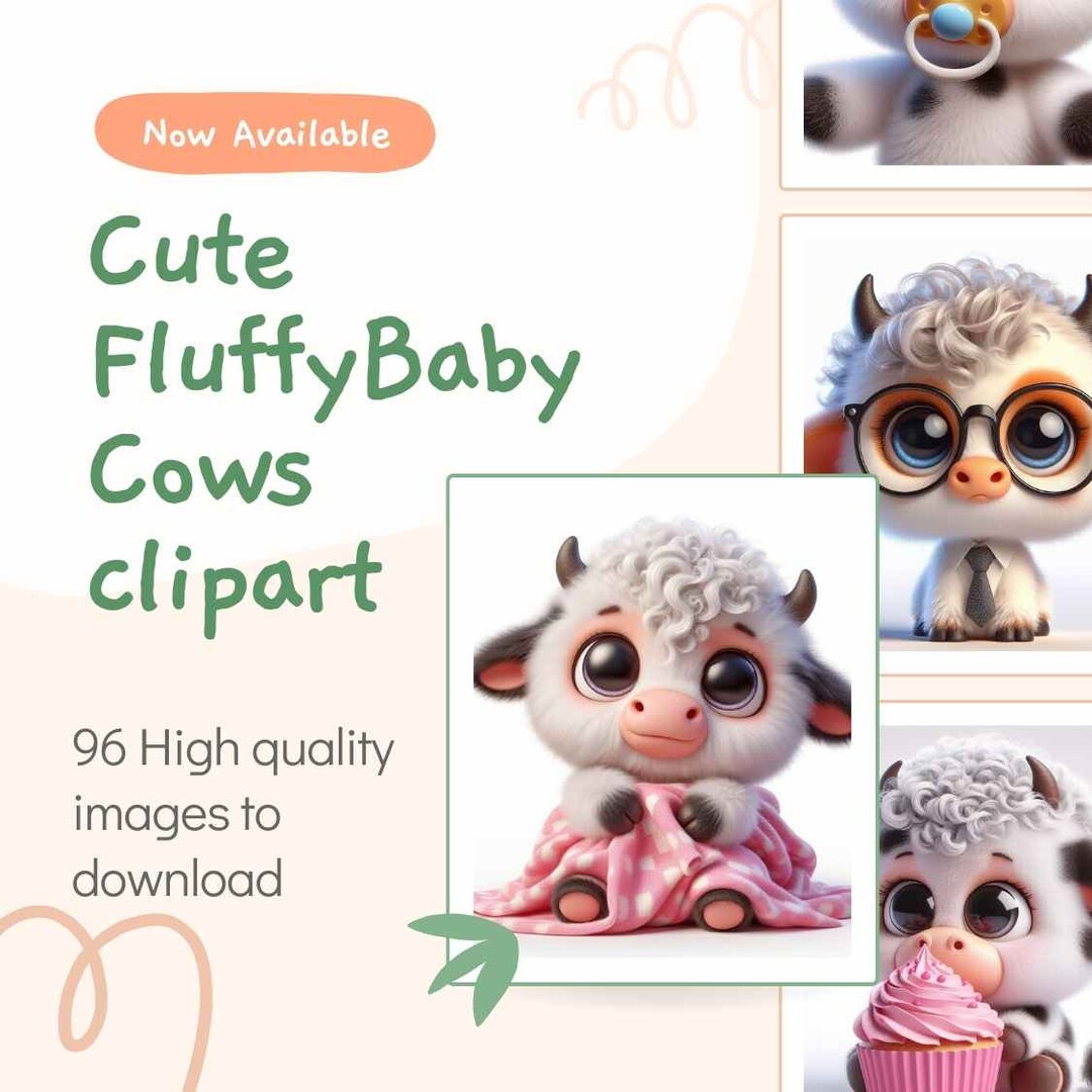 Set of 96 Cute Fluffy Baby Cow Clipart Images Instant Download - Etsy