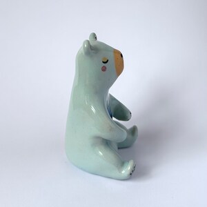 Hand Made Little Ceramic Light Blue Bear With Floral Art, Miniature ...
