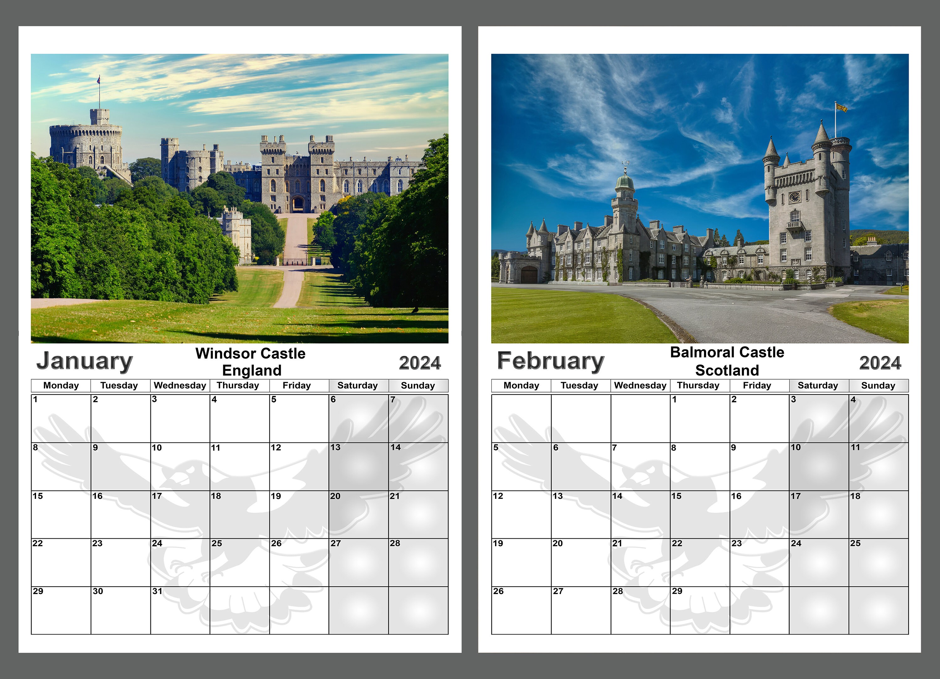 2024 Calendar Castles of Great Britain and Ireland 14 Full - Etsy