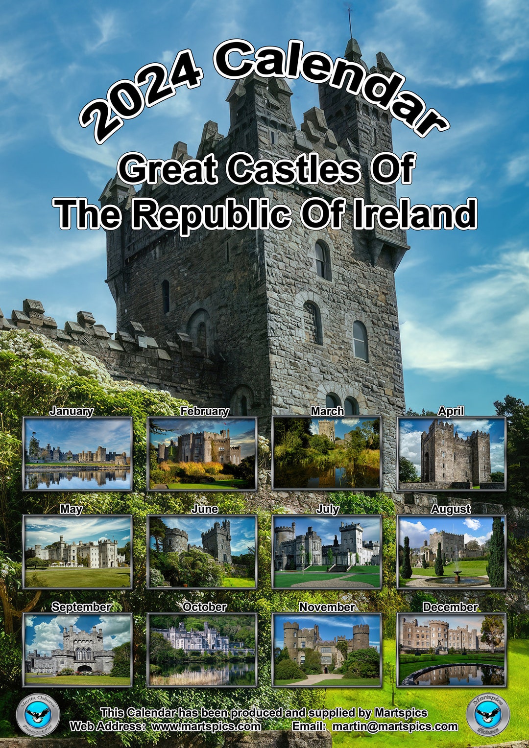 2024 Calendar Great Castles of the Republic of Ireland 14 Full Glossy ...