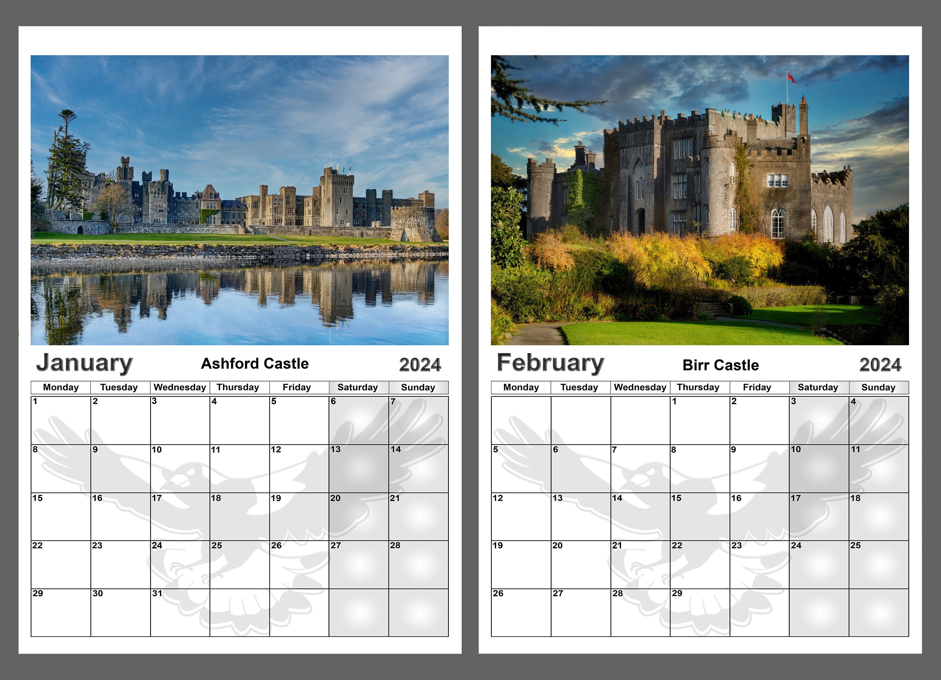2024 Calendar Great Castles of the Republic of Ireland 14 Full Glossy ...