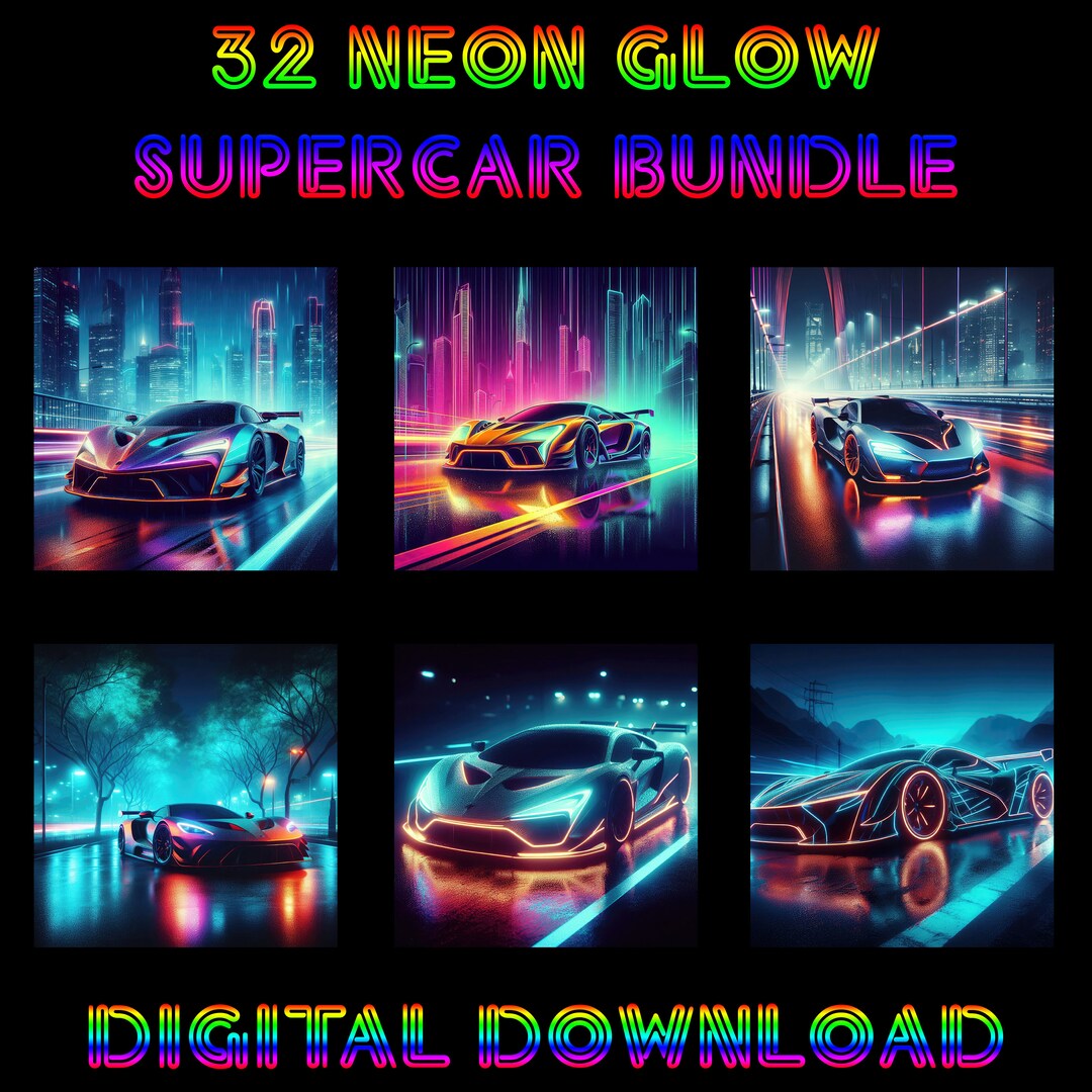Supercars A Set of 32 High Quality Neon Glow JPEG Files 4096 X 4096 ...